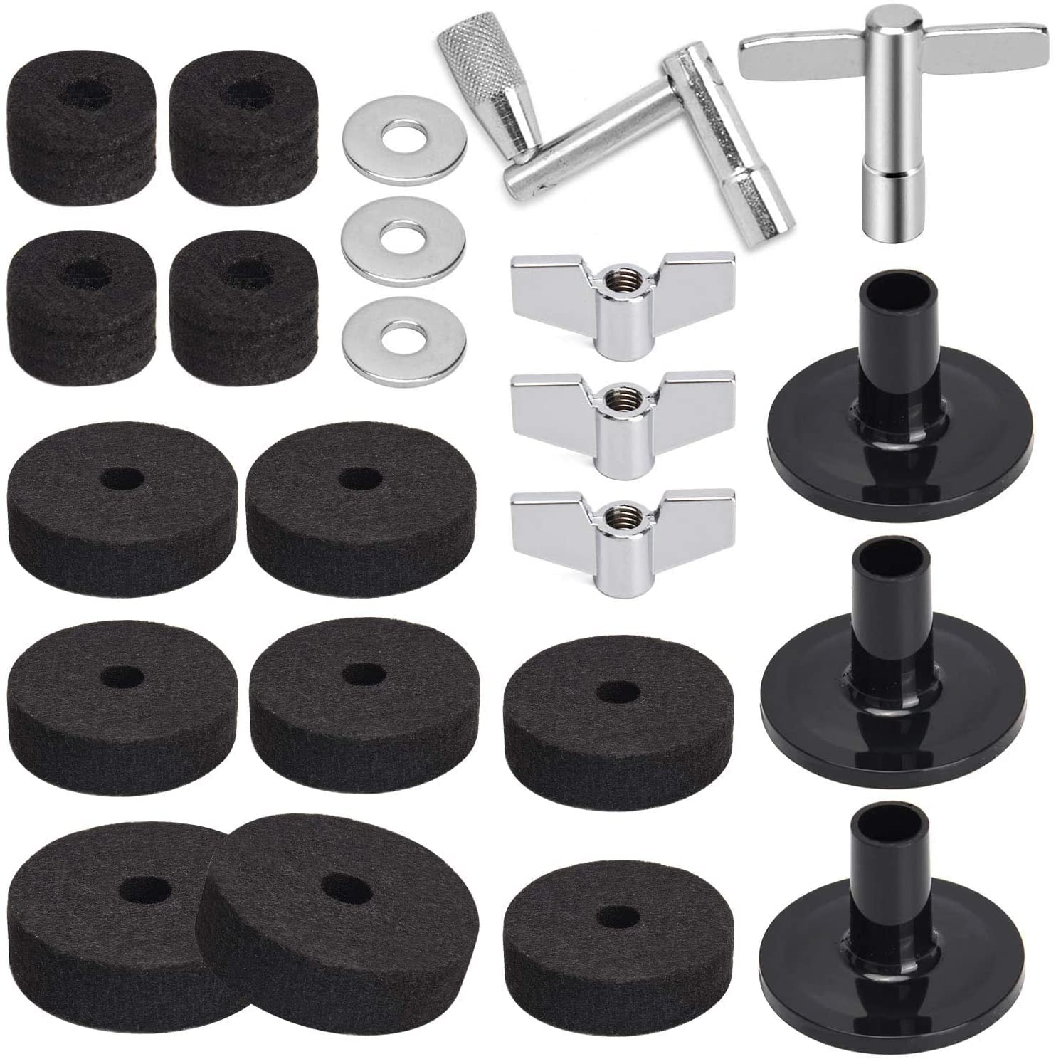 Flushbay 23PCS Cymbal Replacement Accessories, Cymbal Stand Felts Drum Kit Accessories Set include Cymbal Felts, Cymbal Sleeves with Base, Cymbal Wing Nuts and Cymbal Washer (Black)