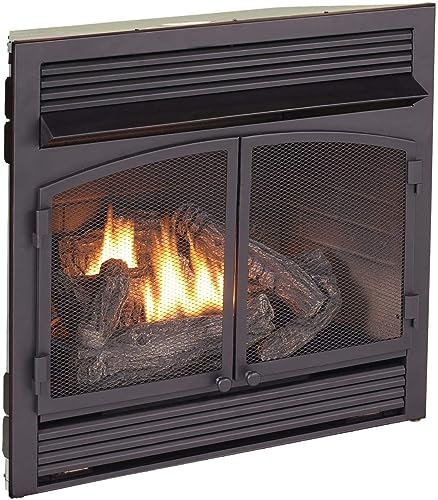 Duluth Forge Dual Fuel Ventless Gas Fireplace Insert, Thermostat Control, 6 Fire Logs, Use with Natural Gas or Liquid Propane, 32000 BTU, Heats up to 1500 Sq. Ft., Black