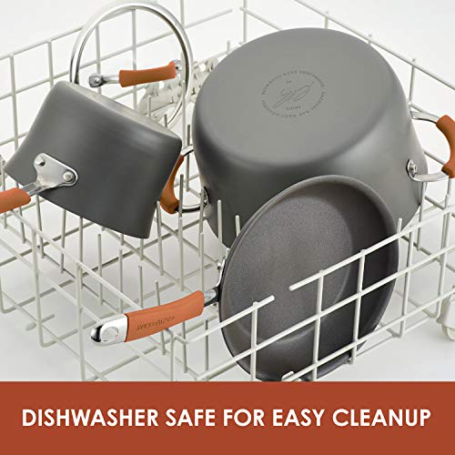 Rachael Ray Cucina Dishwasher Safe Hard Anodized Nonstick Cookware Pots and Pans Set, 12 Piece, Gray with Orange Handles & Kitchen Tools and Gadgets Nylon Cooking Utensils, 2 Piece, Orange