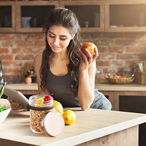 KesaPlan Overnight Oats Containers with Lid and Spoon, 10oz Airtight Large Capacity Mason Jar, 2PCS Leak-proof Oatmeal Jars with Measurement Marks, Reusable On The Go Parfait Cups for Yogurt Cereal