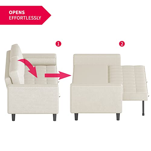 MUZZ 79" Sofa Bed, Linen Fabric Couch Bed, Sleeper Sofa Bed with Movable Backrest Cushion, Sleeper Sofa Couch for Living Room, Apartment, Small Spaces (Beige)