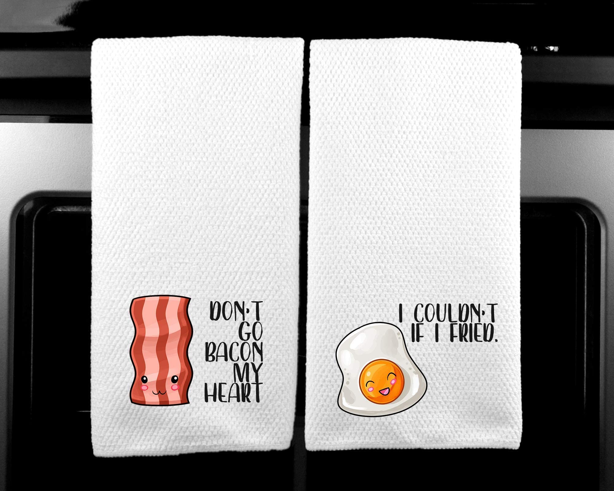 Don't go Bacon My Heart and I Couldn't if I Fried Funny Saying Kitchen Tea Towel - Gift Set of 2