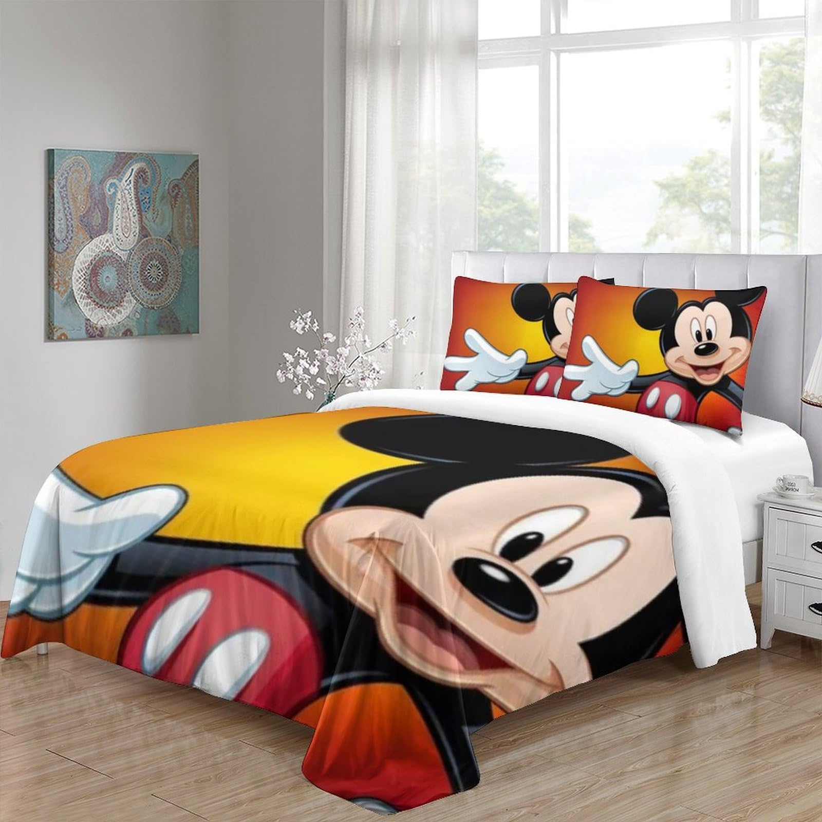 Mickey Mouse Duvet Cover Quilt Cover for Teens and Adults Comforter Covers 3D Print Anime Cartoon with Pillow Cases Soft Microfiber Bedding Set with Zipper Closure 3 Pieces Queen(228x228cm)