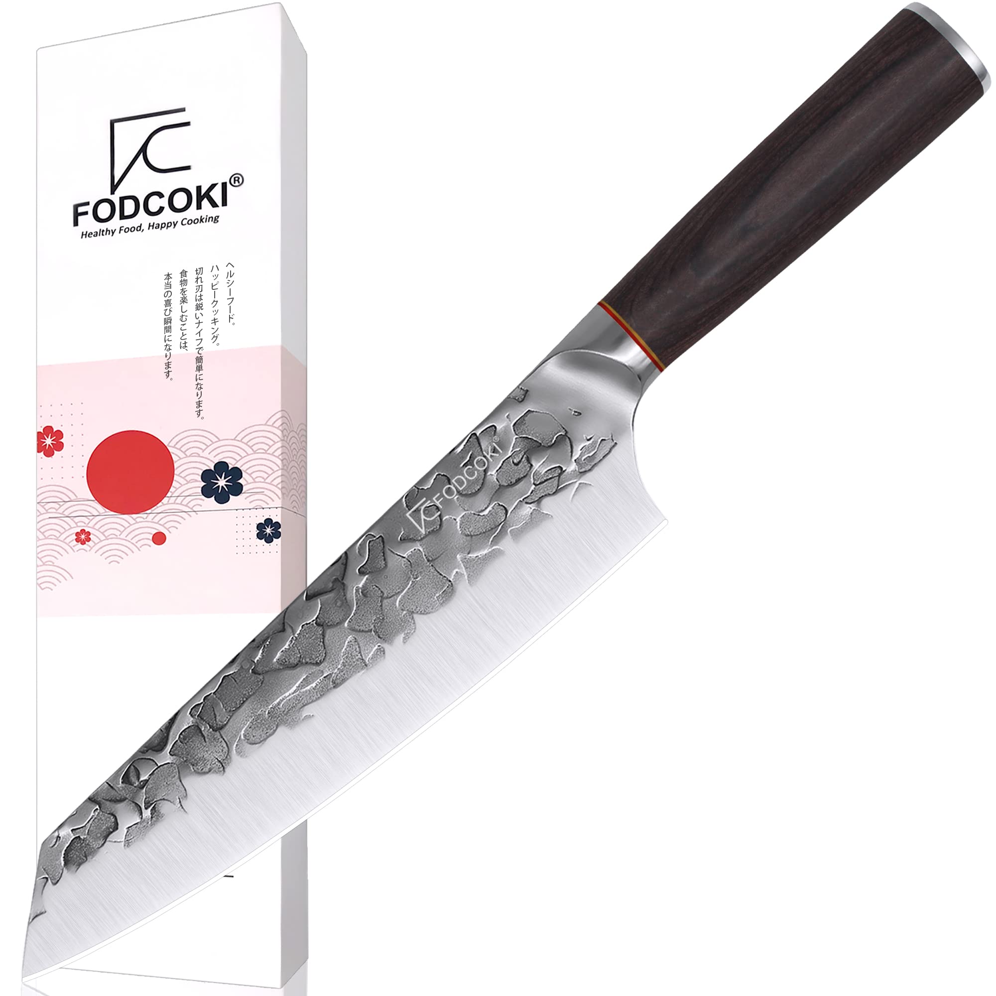 FODCOKI Chef Knife 8 inch Japanese Gyuto Kiritsuke Kitchen Knife- All Purpose Forged Sharp Cutting Meat Vegetable Small-Bones High Carbon Steel Wood Handle