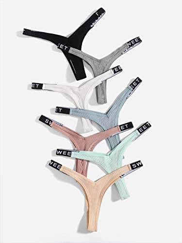 Verdusa Women's Sexy 7Pack Letter Print Tape Panty Sets V Strings Brief Underwear Multicolor M