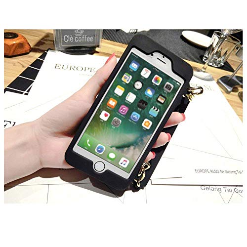 UnnFiko Wallet Case Compatible with iPhone 6 / iPhone 6s, Pretty Luxury Bag Design, Purse Flip Card Pouch Cover Soft Silicone Case with Hand Holder Long Shoulder Strap (Black, iPhone 6 / 6s)