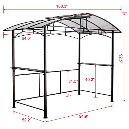 Voohek Grill Gazebo 8x5ft, Outdoor Patio Canopy, BBQ shelter with Steel Hardtop and Side Shelves,Black