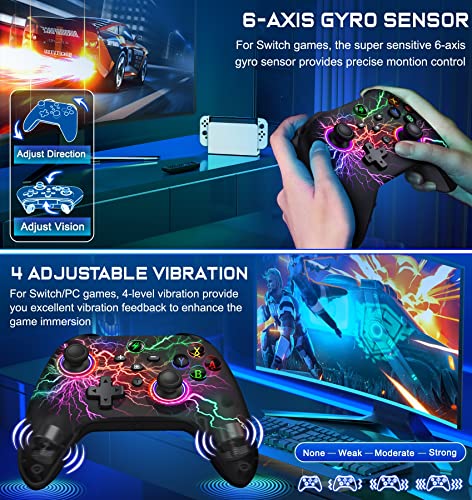 Wireless Switch Pro Controller for Nintendo Switch Controller/Lite/OLED, LED Wired Windows PC Gmaepad-Wireless iOS/Android Remote with Cool RGB Light/Programmable
