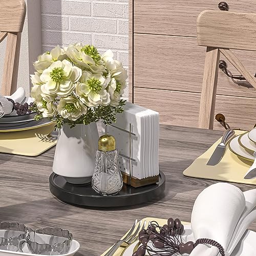 Lazy Susan Organizer for Table Cabinet, 9 inch Bamboo Kitchen Countertop Organizer for Salt Olive Oil and Pepper Counter Sink Trays Wooden Turntable for Spice Soap Bottles Dining Room Decor Black