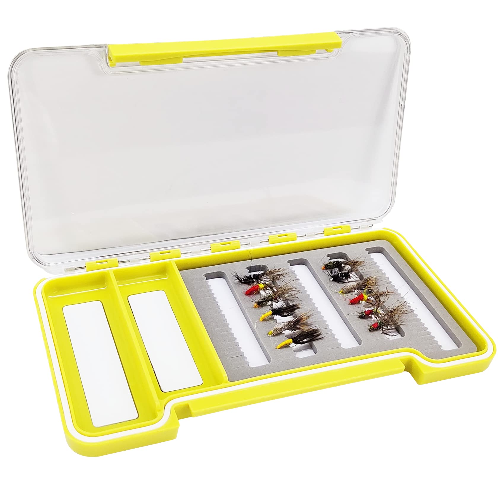 Fly Box Super Slim Waterproof Fly Fishing Boxes Easy Grip Foams Multi Magnetic Compartments Foams Fly Box (Green-A)