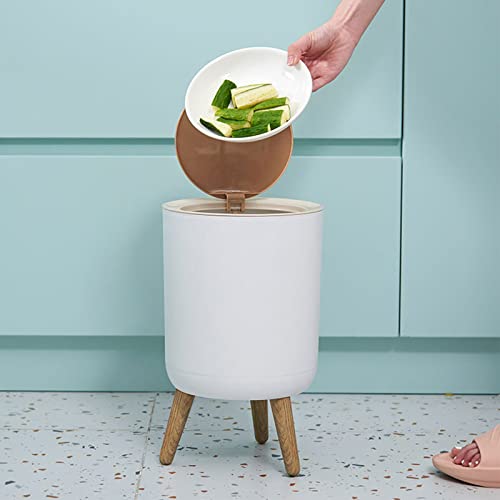 Nordic Style Trash Can,Push Top Garbage Bin with Lid,White Top Spring Waste Basket,Dog Proof Trash can,Plastic Trash Bin Suitable for Kitchen,Bathroom,Bedroom,Living Room,Office,Outdoor