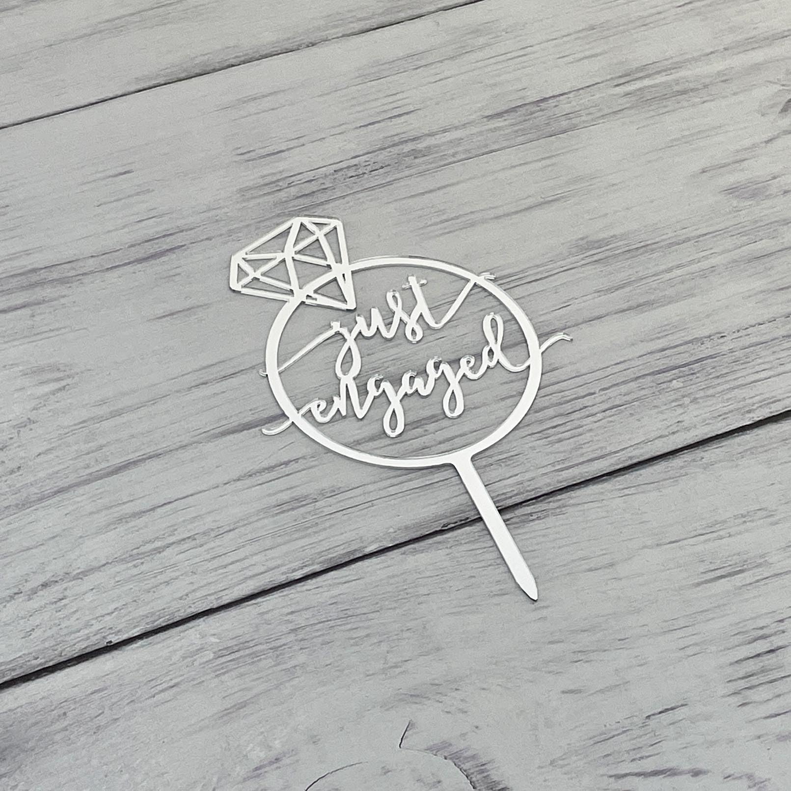 JIEEIN Mirror Silver Just Engaged Cake Topper, We're Engaged Cake Pick Engagement Party Decorations, Bridal Engagement Wedding Cupcake Decoration Party Supplies