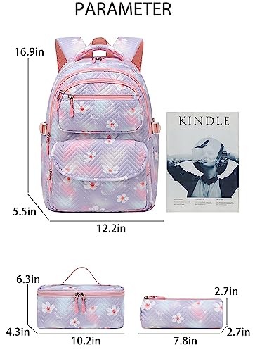 Daisy Print Backpacks for Girls 3pcs Bookbag with Lunch Bag Primary Junior High University School Bag,Pencil Bag Outdoor Daypack