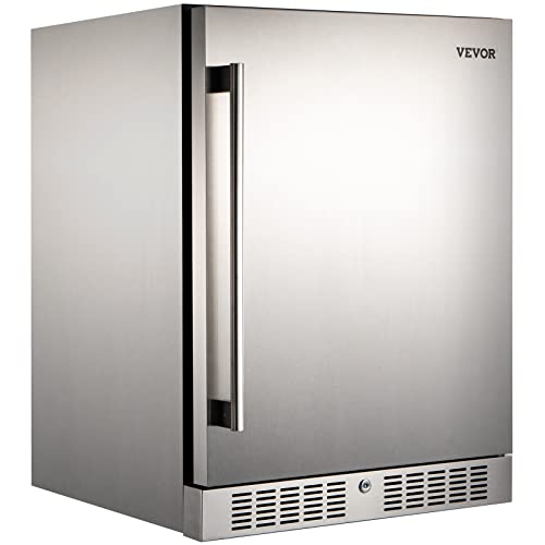 VEVOR 24" Undercounter, 5.3 cu.ft. Compact Stainless Steel， Built-in Beverage Refrigerator,Mini Beer Fridge for Home Bar Office Outdoor, Silver