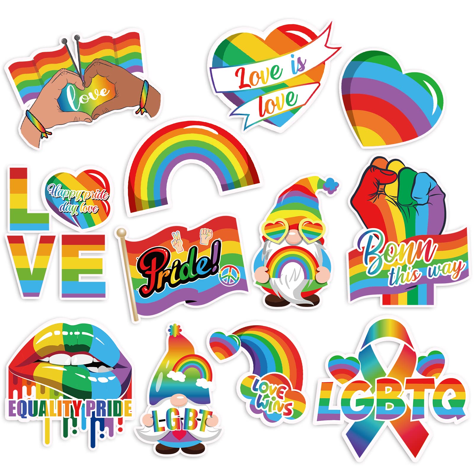Fabbay 12 Pieces Rainbow Magnetic Stickers Car Magnet Bumper Sticker Gay Pride Rainbow Car Magnet Heart Love Rainbows Magnet Decal for Pride Day Parade Car Bumpers Refrigerator Decorations