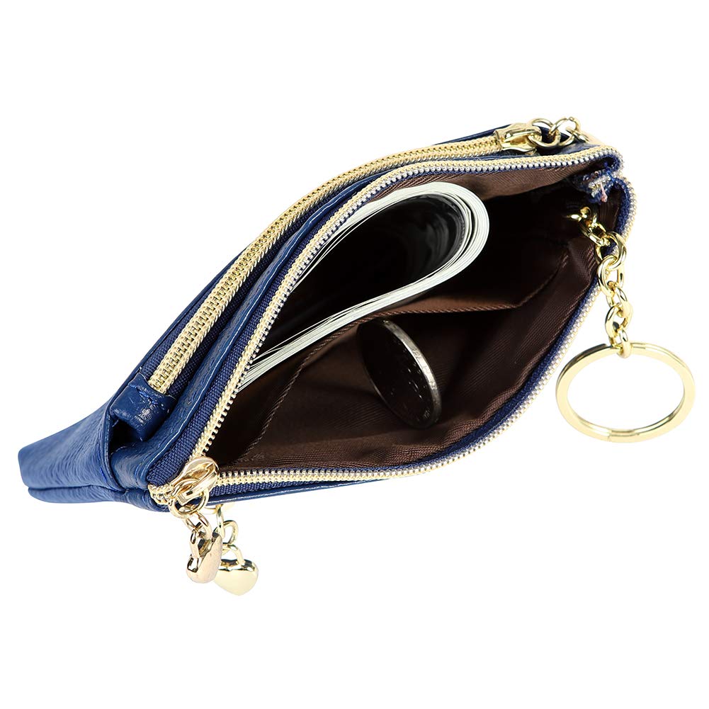 Women's Genuine Leather Coin Purse Zipper Pocket Size Pouch Change Wallet, Royal Blue