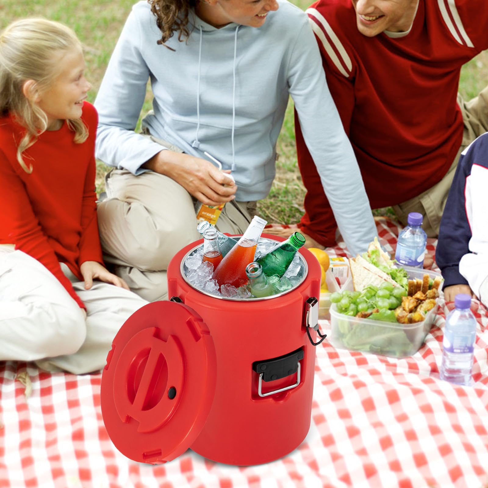 HAPPCUCOE 20L/21.1Qt Insulated Soup Container, Commercial Soup Container for Hot Or Cold Food Storage, Insulated Bucket for Kitchens, Restaurants (Red)