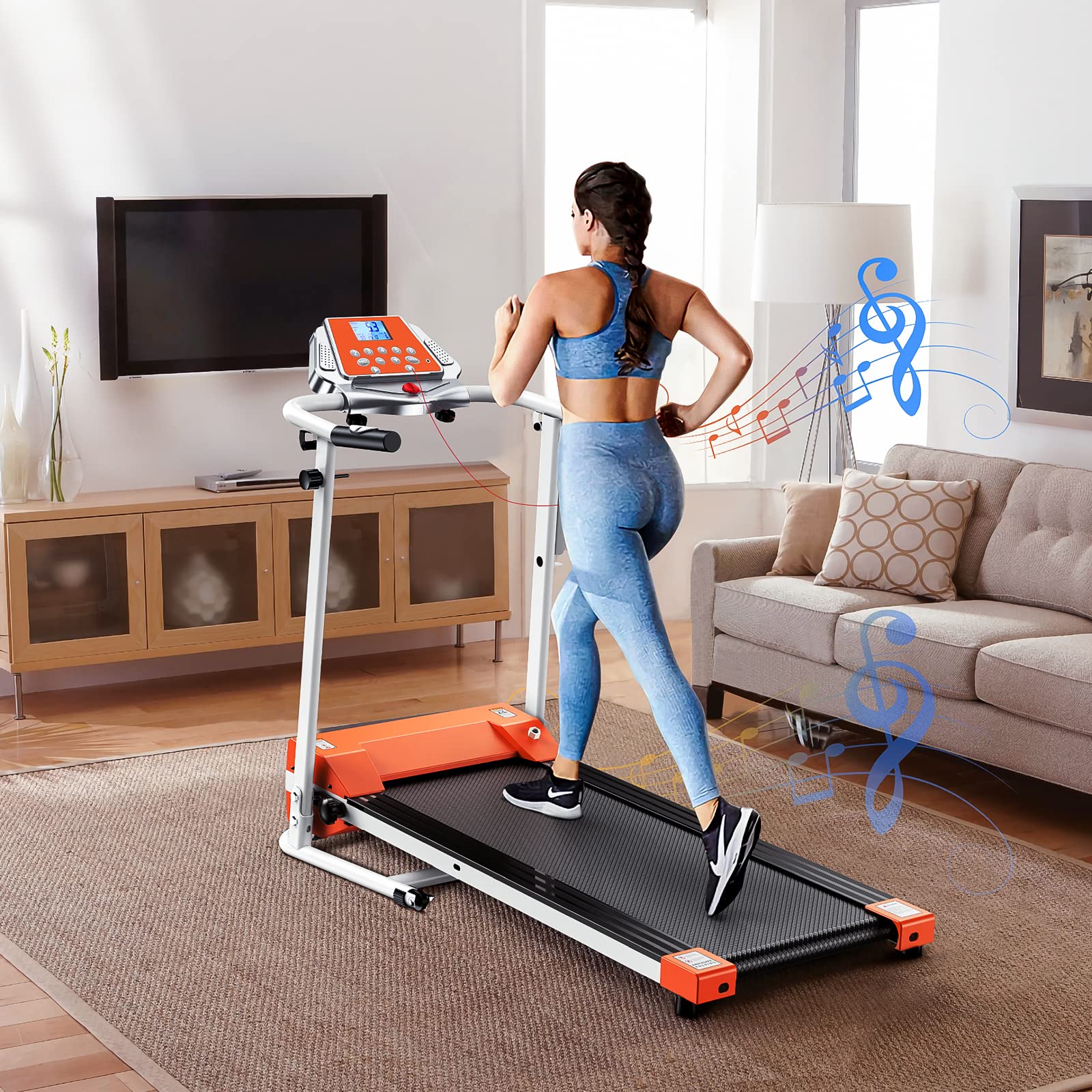 Foldable Treadmill Electric Running Machine: Folding Walking Pad 12 Program Portable Compact Quiet Jogging Run Treadmills for Home Apartment Commercial Small Spaces Adult Seniors Obese People Exercise