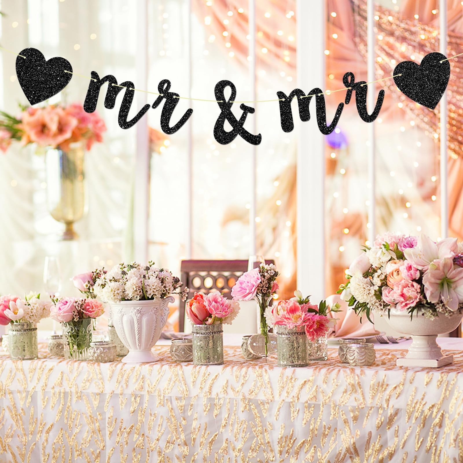 Mr＆Mr Banner, Gay Couple, Bridal Shower, Engagement, Gay Wedding Party Decorations, EnGAYged Sign, Black Glitter