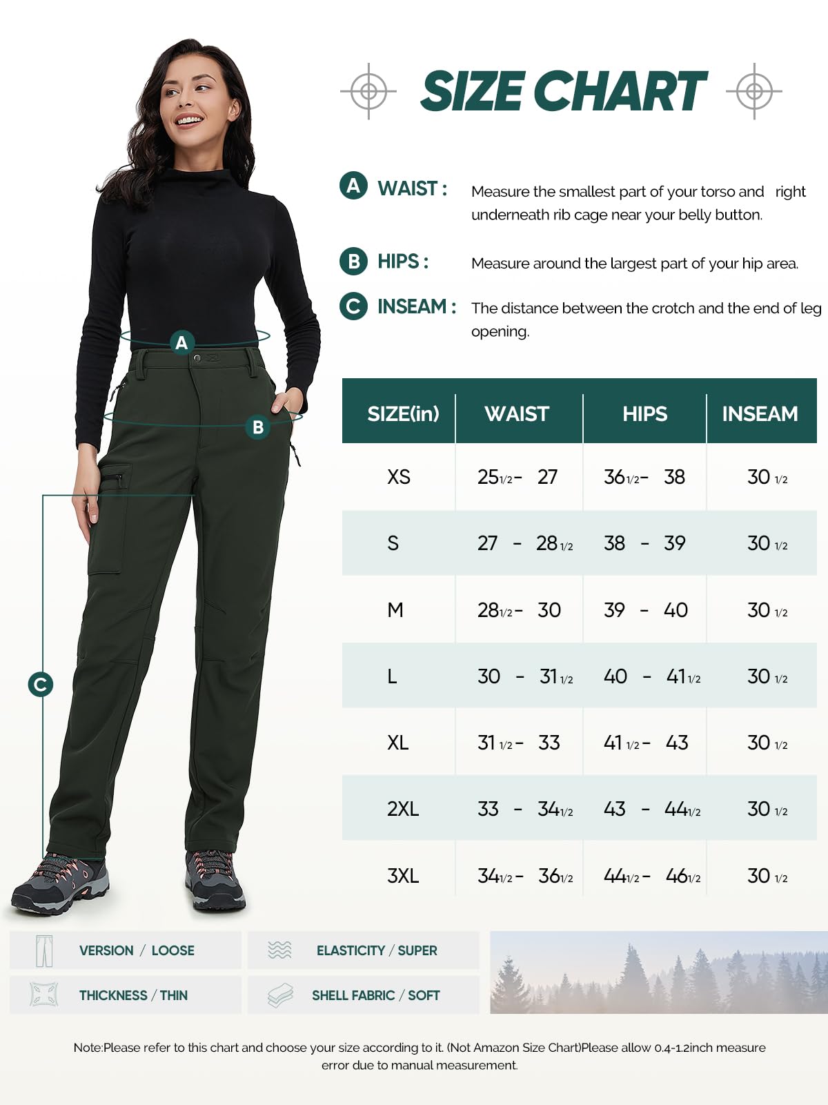 Cycorld Women's-Ski-Snow-Pants, Fleece Lined Water Resistant Windproof Pants Winter Hiking Softshell Pants for Women(Black,Large)