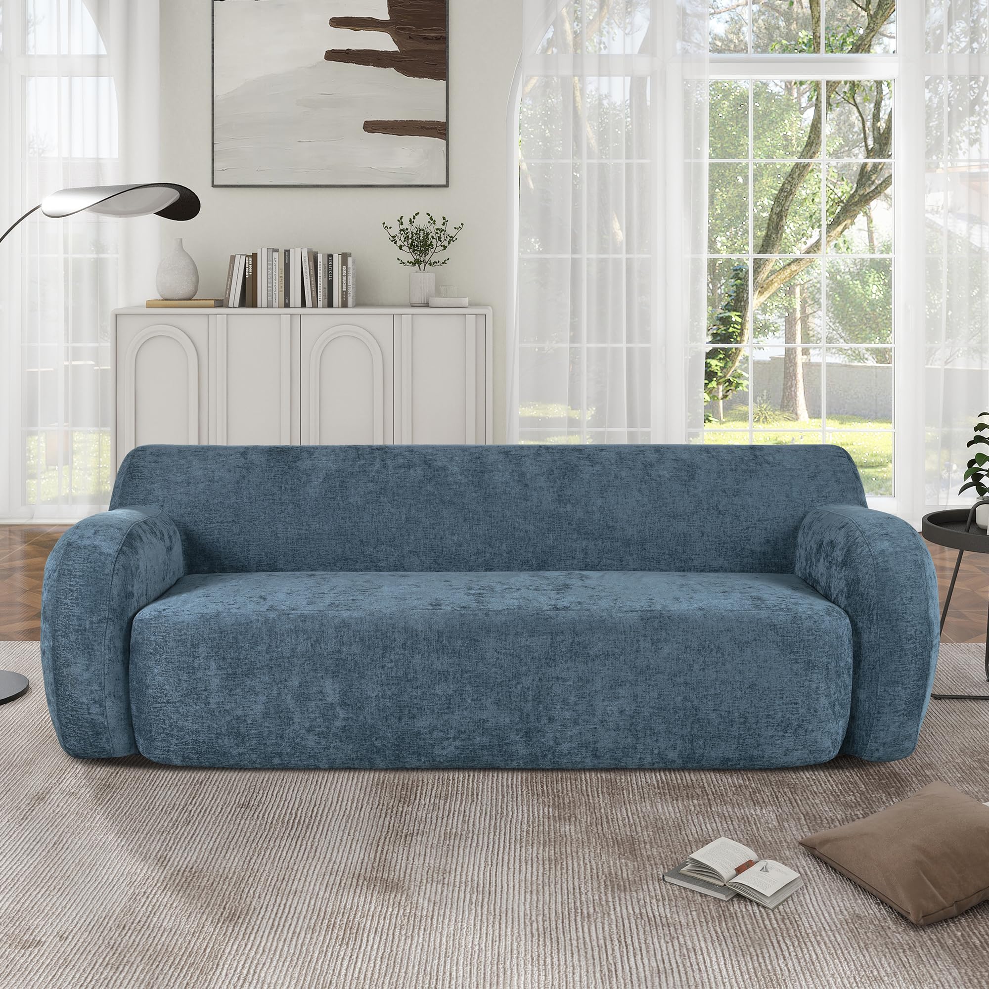 JIJIWANG 81.5'' Minimalist Curved Sofa, Modern Upholstered Curved Couch, 3-Seat Modular Casual Sofa,Couches for Living Room, Apartment, Lounge,Beige
