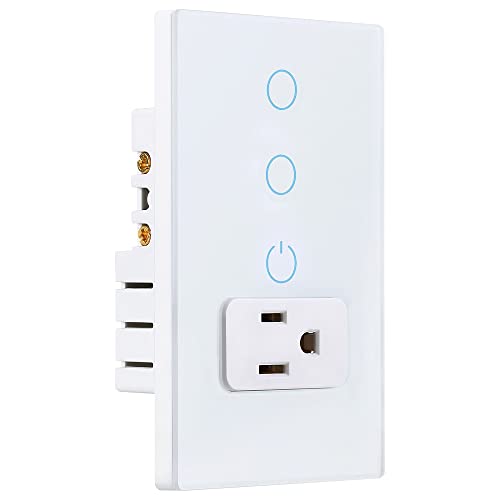 KEYGMA Combination Smart Touch Light Switch and Smart WiFi Power Wall Outlet, Tuya APP Smart Life, 15A /90-250V AC 60Hz, Combo Style, White
