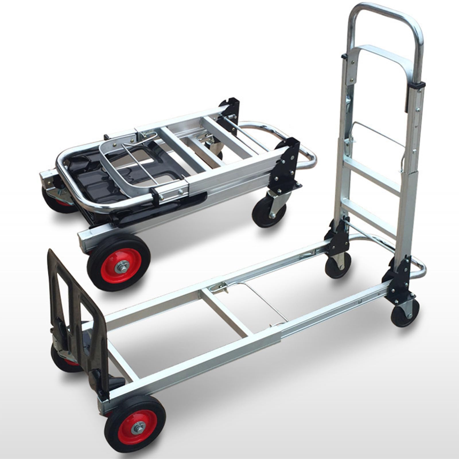 Folding Hand Truck, 3 in1 Aluminum Hand Truck with 3-Position Folding Pulley Handles, Load Capacity 220 lbs