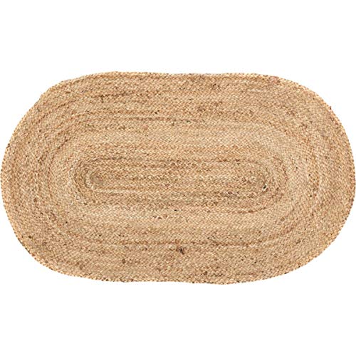 VHC Brands Oval Jute Fiber Welcome Mat, Non Slip Area Rug, Natural, 20x30