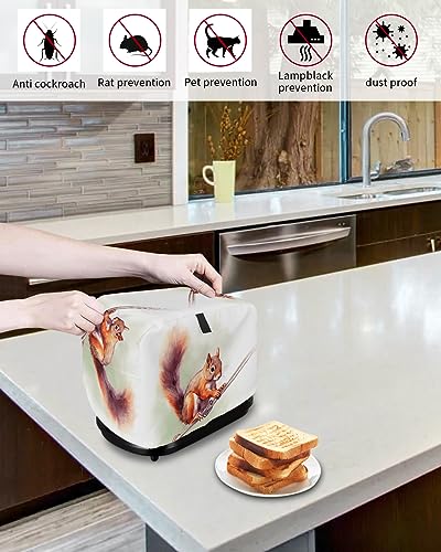 Squirrel Toaster Cover, 4 Slice Toaster Cover Cute Aniaml Fall Atutumn Kitchen Small Appliance Covers, Dust and Machine Washable Bread Maker Cover (12w X 11d X 8h)
