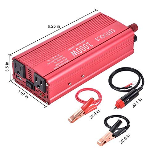 Duokon Inverter Adapter Power Converter, 1000W /2000W Inverter 12V DC to 110V AC Car Converter with 2 AC Out