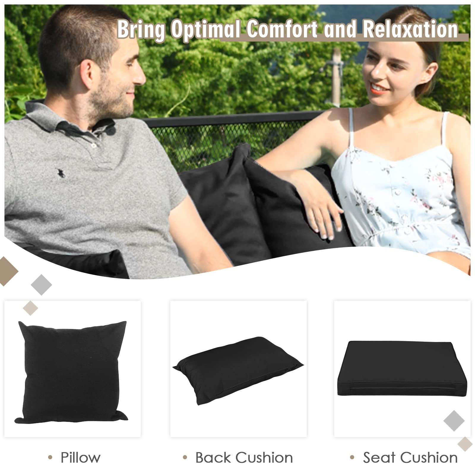 PATIOJOY 7-Piece Patio Furniture Set, Outdoor Sectional PE Rattan Sofa Set with Cushions and Tempered Glass Coffee Table, All-Weather Conversation Set for Backyard (Black)