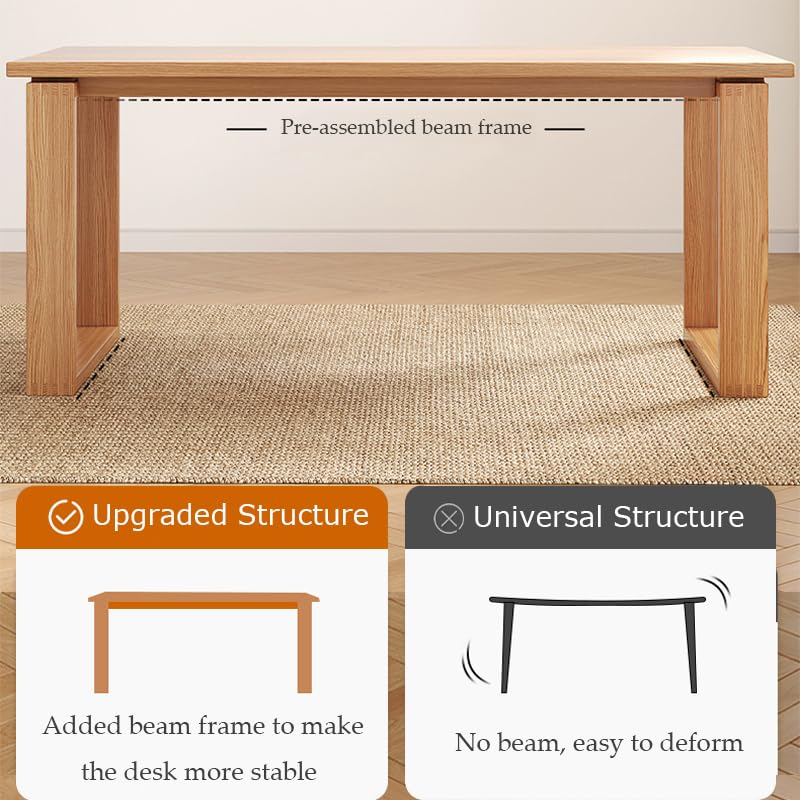 OSCHF Wooden Extra Long Desk - 55" Double Long Writing Study Table with Solid Wood Legs, 2-Person Computer Workstation for Home and Office Work, Dark Walnut