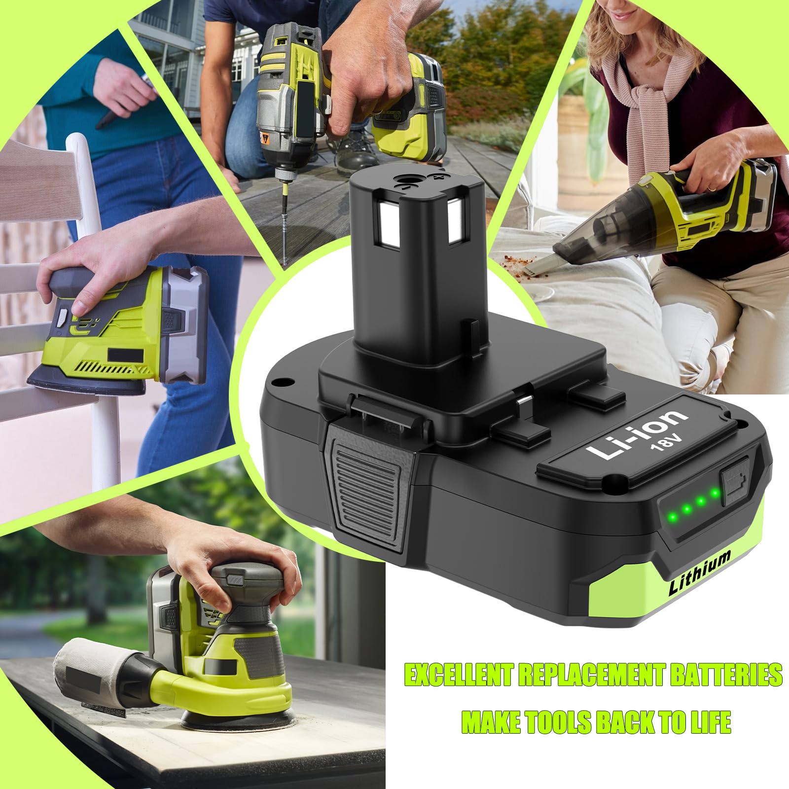 PEYESTEN 2 Packs 3.0 18v Replacement Battery Replace for Ryobi 18V Lithium-Ion Battery, Compatible with Ryobi 18 Volt ONE+ Battery P103 P104 P105 P107 P108 and Cordless Power Tools