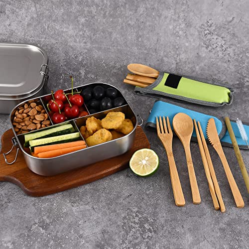 UPTRUST Stainless Steel Bento Lunch Food Box Container, 5-Compartment Large 1400ML Metal Bento Lunch Box Container for Kids or Adults with Lockable Clips to Leak Proof - BPA-Free - Dishwasher Safe