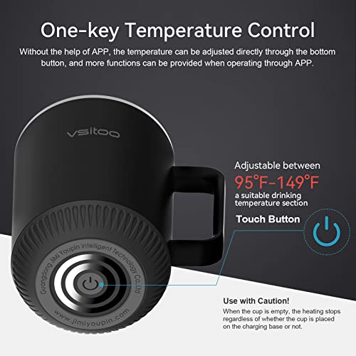 vsitoo Temperature Control Smart Mug 2 - Keep Your Coffee Hot All Day, Self Heating Coffee Mug with LED Display, 10 oz, 90 Min Battery Life - App&Manual Controlled Heated Coffee Mug - Coffee Gifts