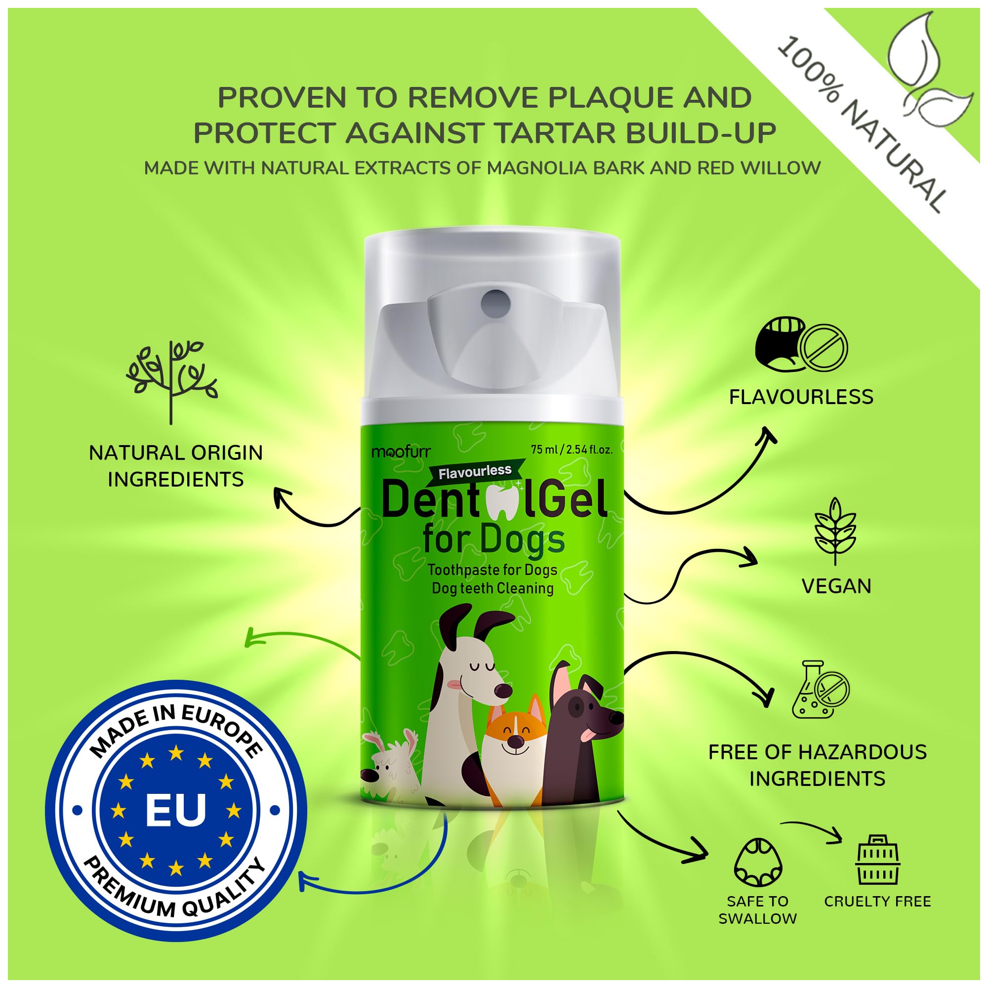 Moofurr Dog Toothpaste - Natural Flavourless Toothpaste I Against Tartar I Plaque Removal I Dental Care for Dogs