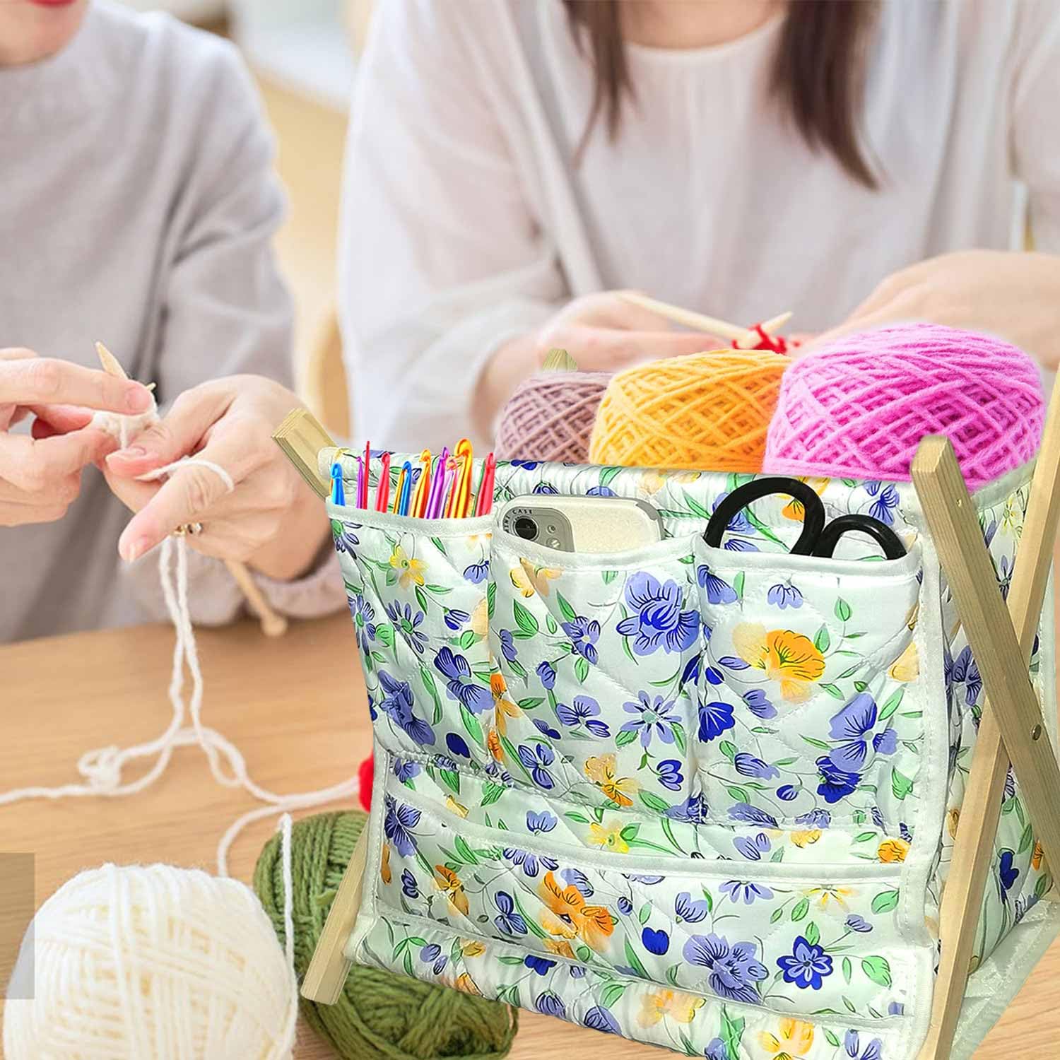 Gkesgm Yarn Storage Organizer for Yarn Skeins,Crochet Bag Organizer for Crochet Hooks Knitting Needles,Crochet Accessories, Crocheting & Knitting Gifts,(Flower-Purple) Yarn Holder Self Installation