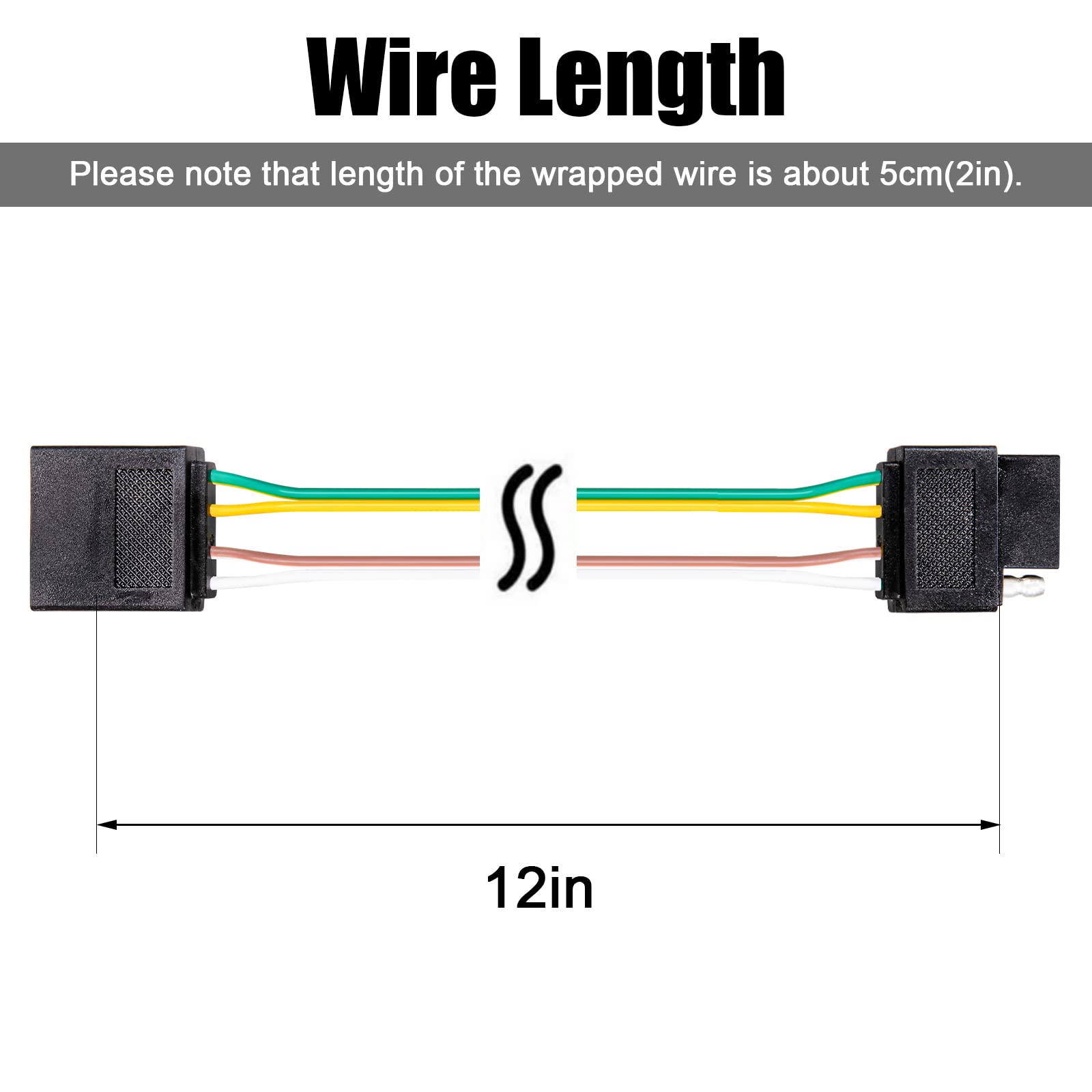 CZC AUTO 4 Pin Trailer Light Wire Harness Extension 18 Gauge 4-Way Flat Wiring Connector, 1ft, for Trailer Boat Car RV Truck