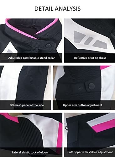 Women's Motorcycle Jacket Summer Breathable Motorbike Moto Jacket Riding Ladies Clothing with removable protective gear (White, XXXL)