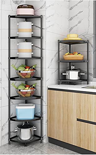 ZIGAMA 7-Tier Kitchen Corner Shelf Adjustable Pot Rack, Cookware Free Standing Storage Organizer ,Pot and Pans Tower Metal Shelves for Kitchen