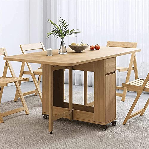 Juan Folding Dining Table Set, Wooden Extendable Dining Table with 4 Chairs, Drop Leaf Table for Kitchen Dining Room Living Room Restaurant-1.4m