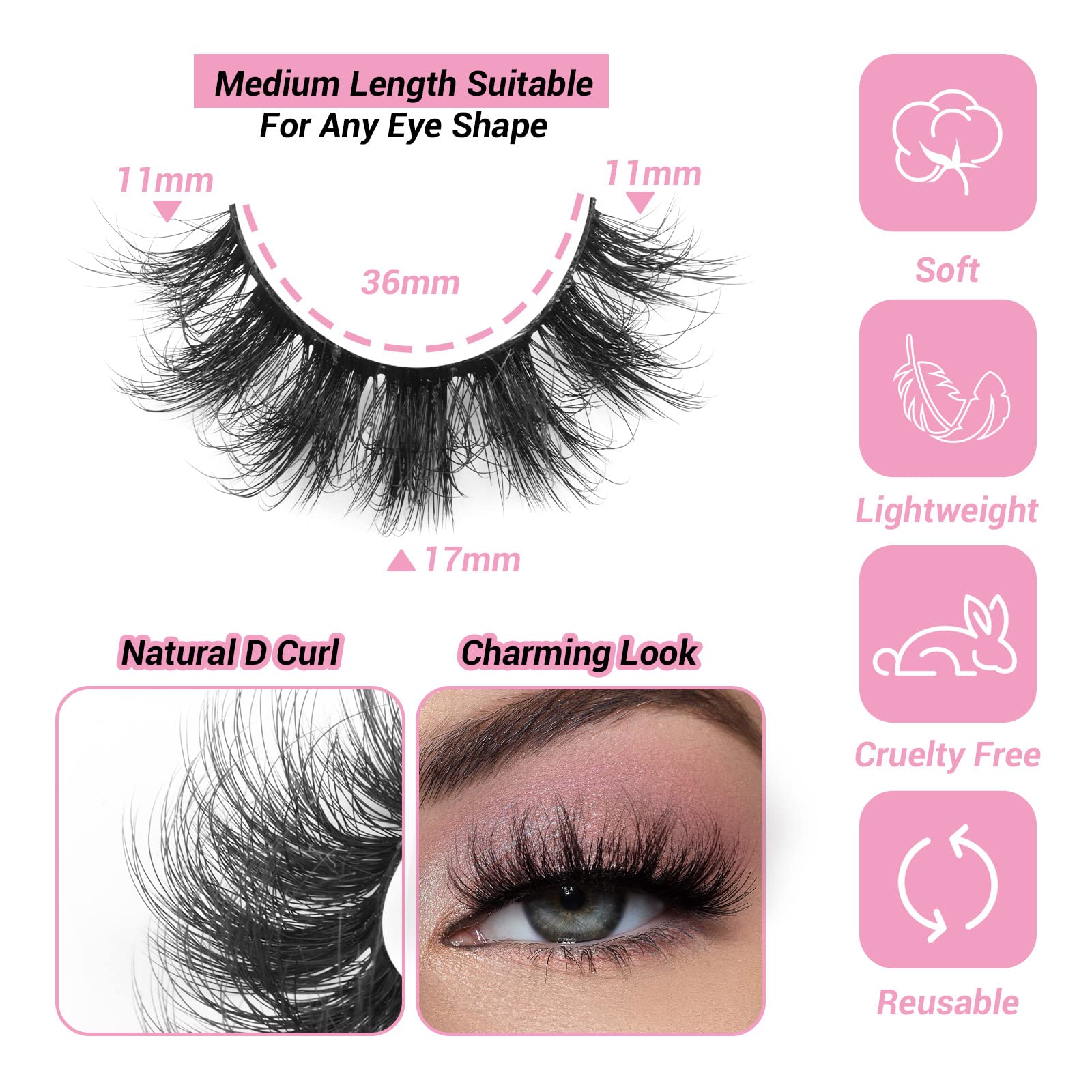 Mink Lashes Fluffy Eyelashes Natural 6D D Curl False Eyelashes Thick Full Eye Lashes Wispy Soft Handmade Reusable Lashes Pack
