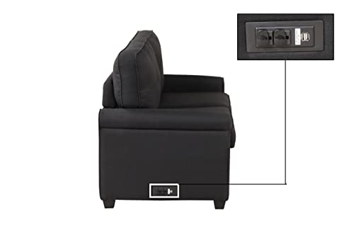 JUBILOOM Pull Out Sofa Couch, Folding Futon Sleeper Bed with 2 USB Ports, Convertible Twin Loveseat Furniture for Compact Small Space, Dorm, Living Room Apartment, Office (Black)
