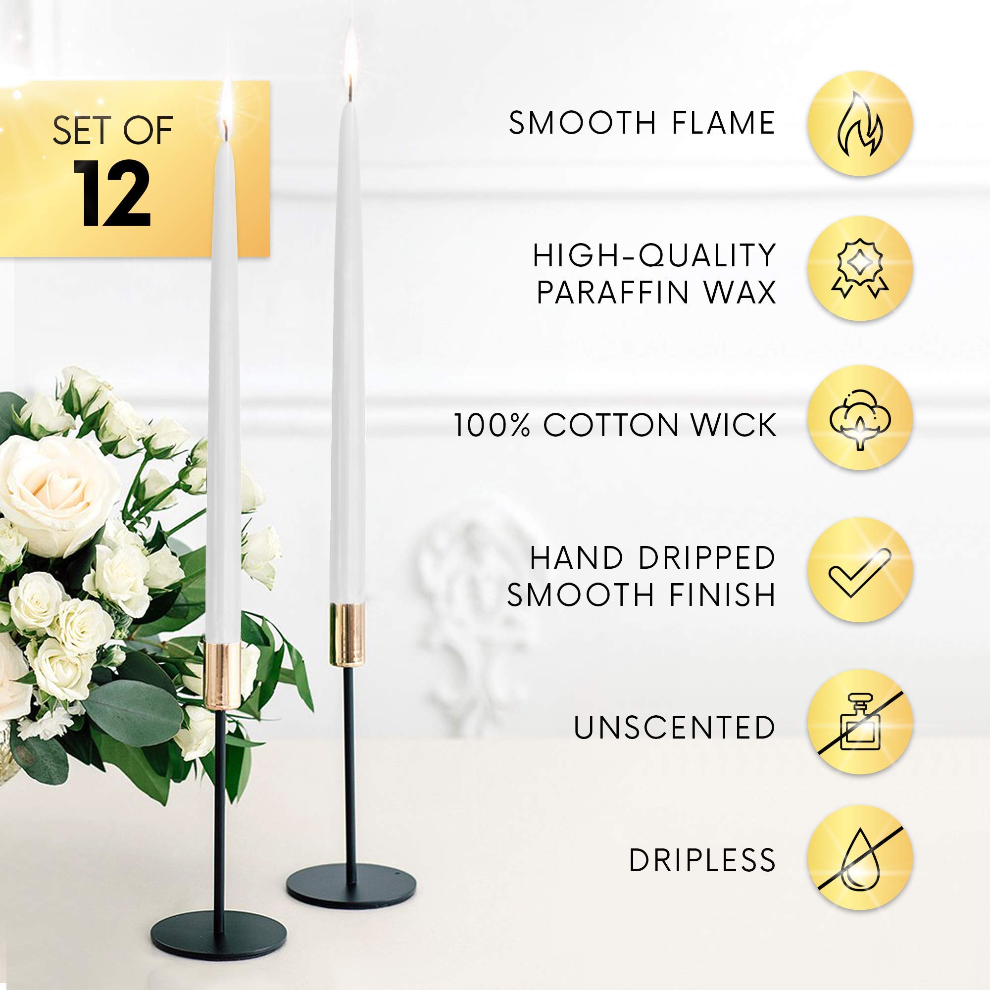 Orange Halloween Dripless Taper Candles 8" Inch Tall Wedding, Holiday Decorations Candle Set of 12 (Pumpkin