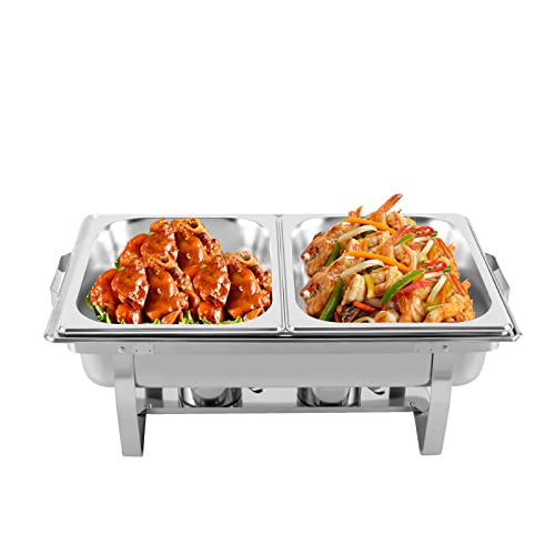 Stainless Steel Catering Chafer Chafing Dish Set, 3.17/9.5Q Buffet Party Food Warmer with Lid and Fuel Holderfor Parties, Wedding, Festival Gathering (Rectangle)