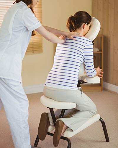 PayLessHere Massage Chair Portable Tattoo Chair Folding Height Adjustable 2 Inch Thick Sponge Light Weight Therapy Chairs Carring Bag Face Cradle Travel Spa Chairs,Cream
