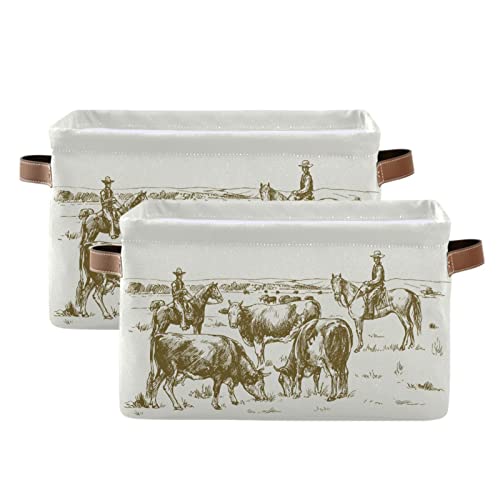 Kigai 1 Pack Storage Basket Western Cow Boys Foldable Storage Box Laundry Hamper with Handle Toy Storage Bin for Home Closet Office Shelf