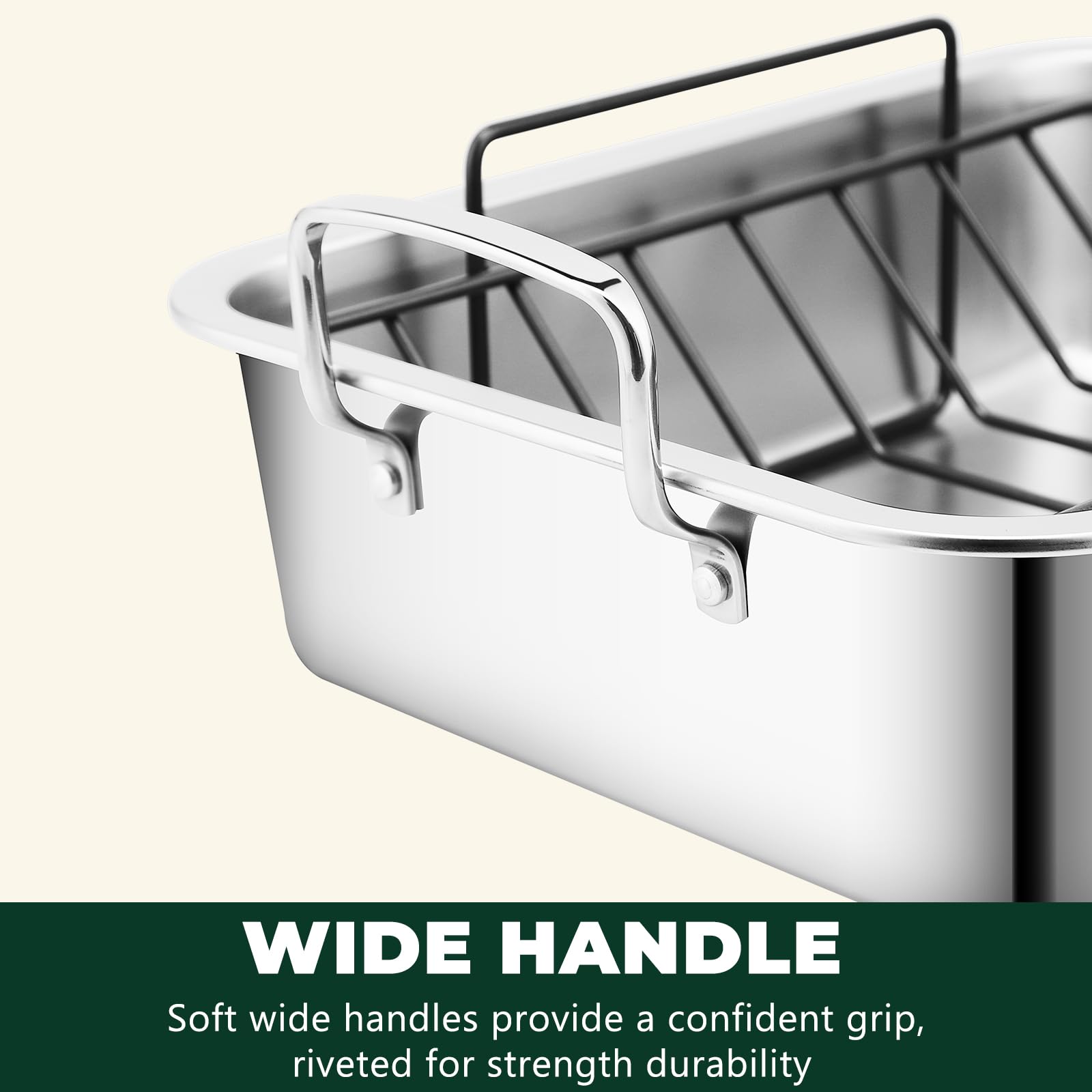 Hillbond Stainless Steel Roasting Pan with Rack 16 Inch Turkey Roaster Pan with U-Shaped Rack Flat Rack Turkey Lifting Forks for Turkey, Chicken, Vegetables Set of 5