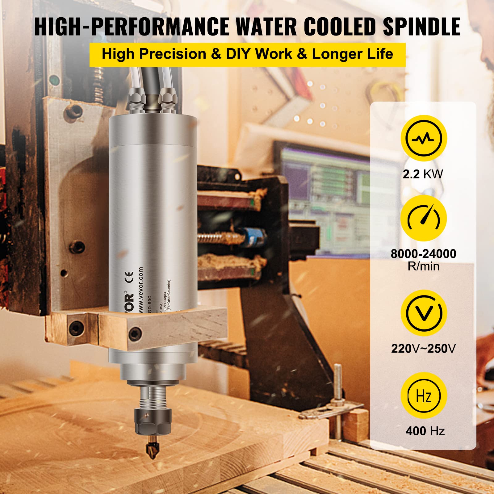 Mophorn CNC Spindle Motor CNC Spindle Kits Water Cooled Spindle Motor For CNC Router Engraving Milling Machine (2.2KW)