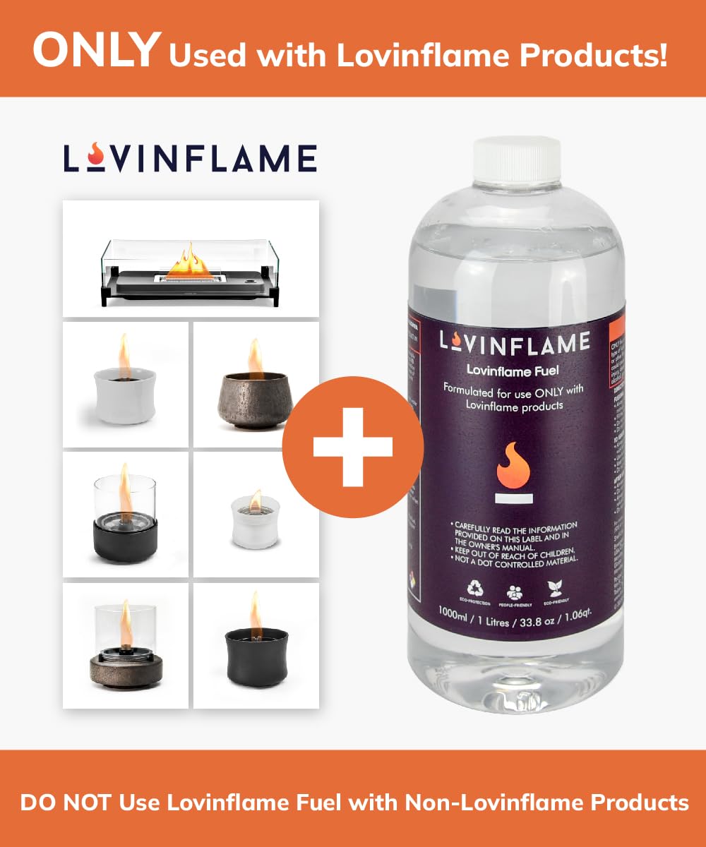 Exclusive Fuel for Lovinflame Fireplaces Fire Pits Firebowls Candles Non-Toxic, Non-Flammable, Water-Soluble, Safe for Transportation & Storage (1 Liter)